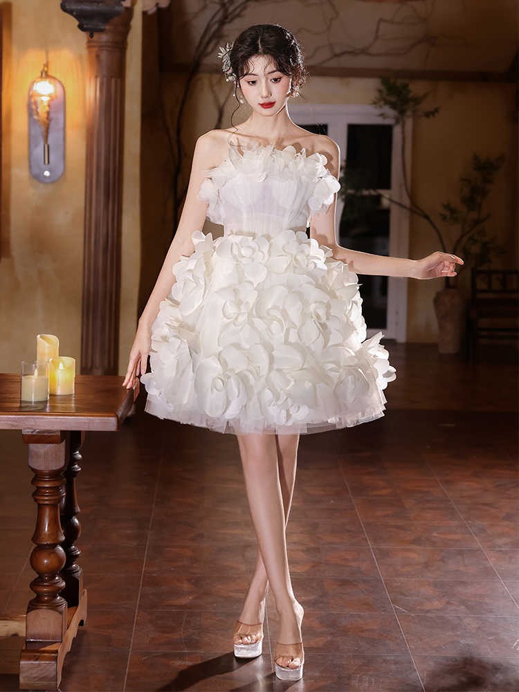 Romantic Flowers Strapless Cute Short Wedding Reception Dress #MA78005 ...