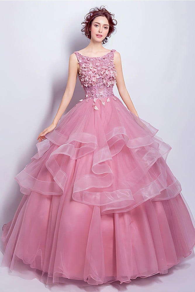 Light Pink Wedding Dress For Bride - Beautiful Rose Pink Ball Gown With ...
