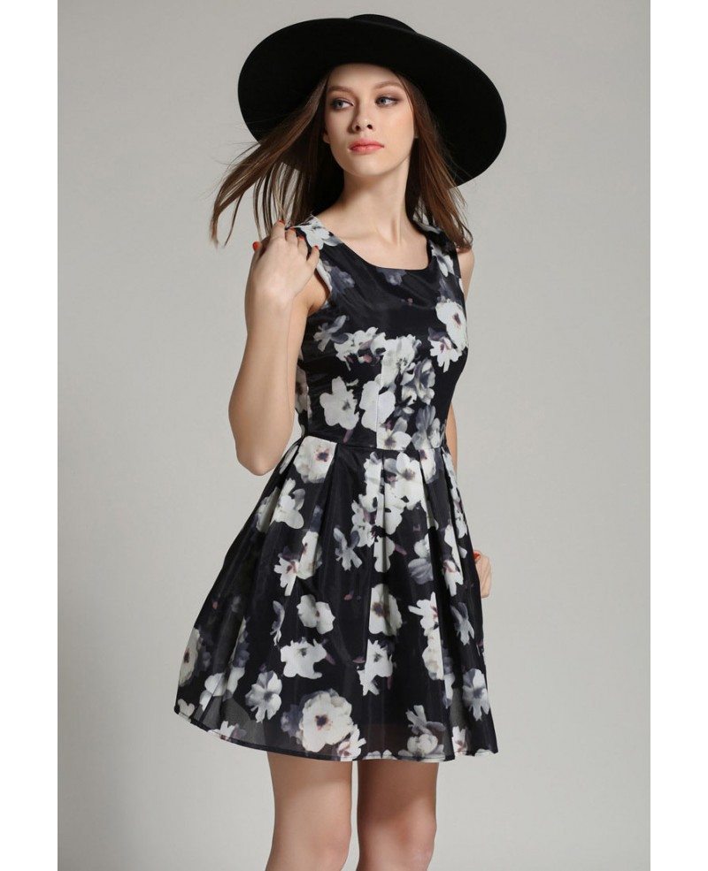 Floral Print Scoop Neck Short Ruffle Dress -GemGrace