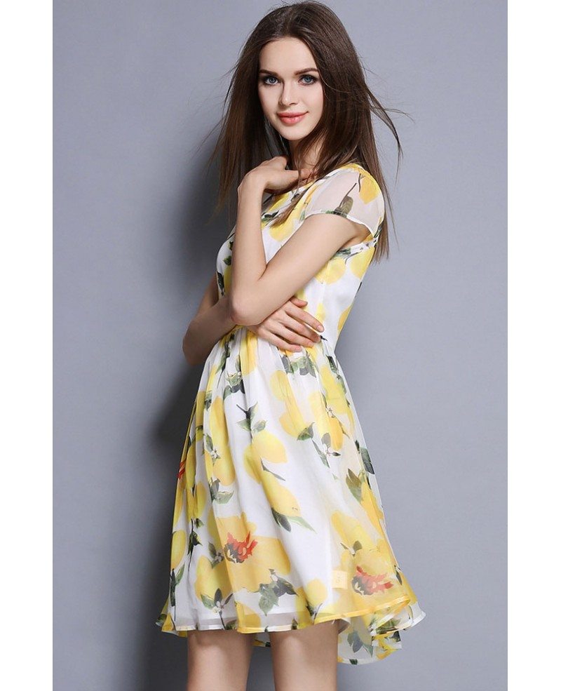 Cap Sleeves Floral Print Short Dress -GemGrace
