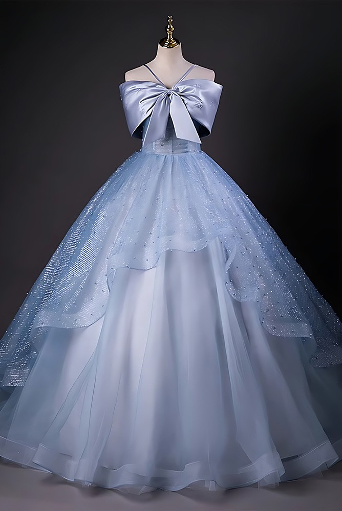 Elegant Light Blue Wedding Dress - Princess Ball Gown With Sparkling ...