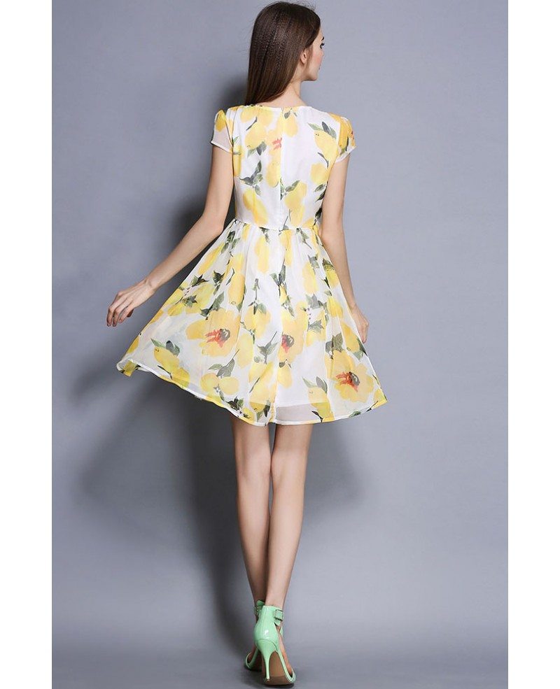 Cap Sleeves Floral Print Short Dress -GemGrace