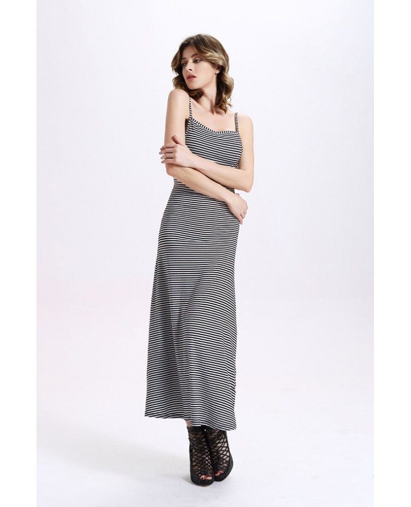 Summer Spaghetti Strap Stripe Maxi Dress -GemGrace