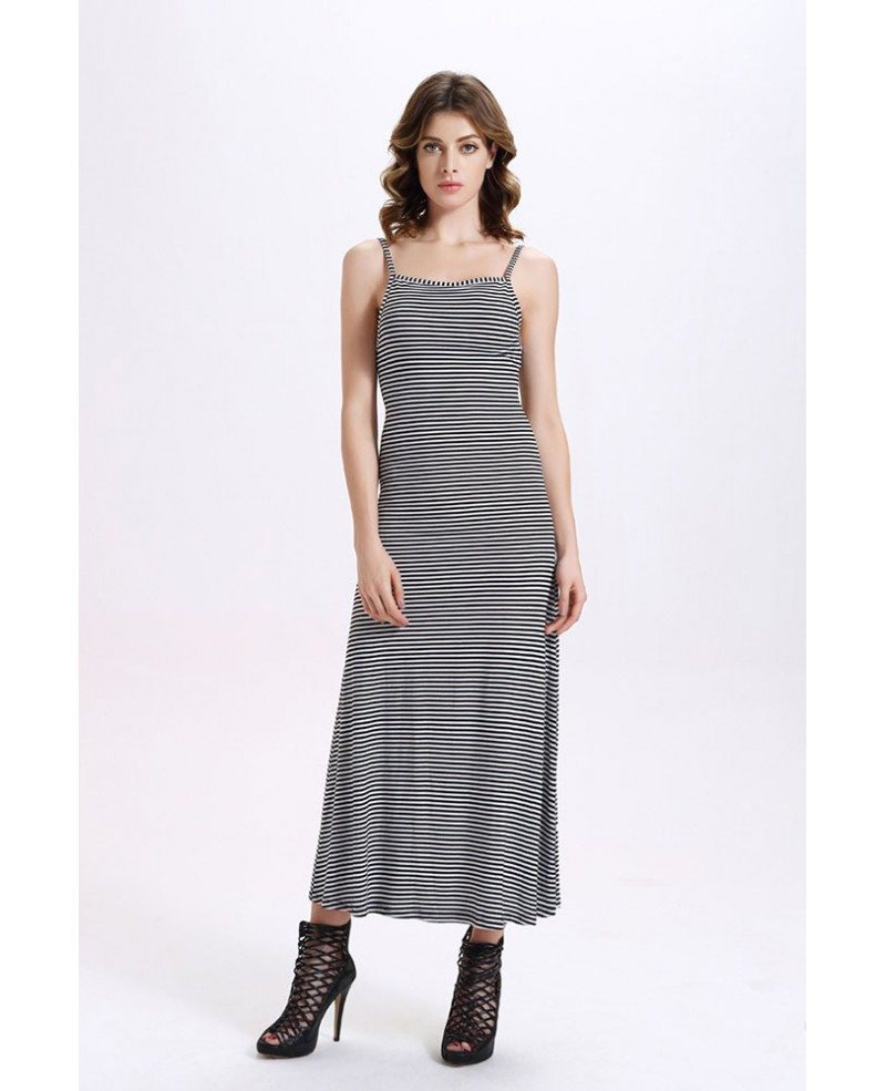 Summer Spaghetti Strap Stripe Maxi Dress -GemGrace