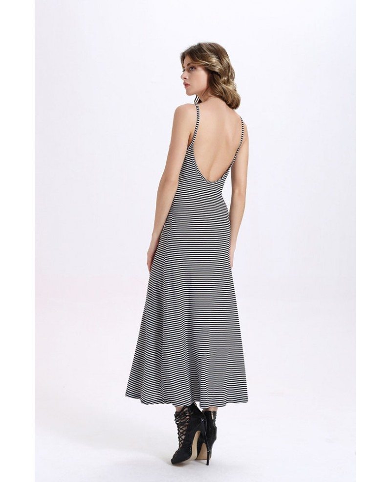 Summer Spaghetti Strap Stripe Maxi Dress -GemGrace